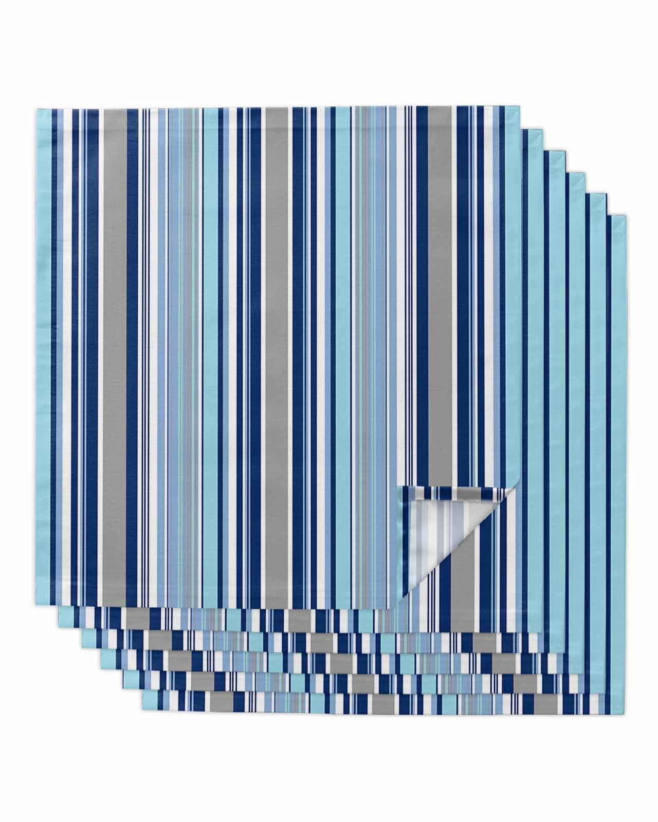Blue Green Striped Cloth Napkins Set of 6 Reusable Dinner Napkins ...