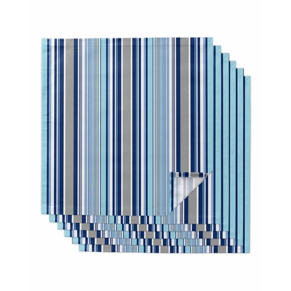 Blue Green Striped Cloth Napkins Set of 6 Reusable Dinner Napkins ...
