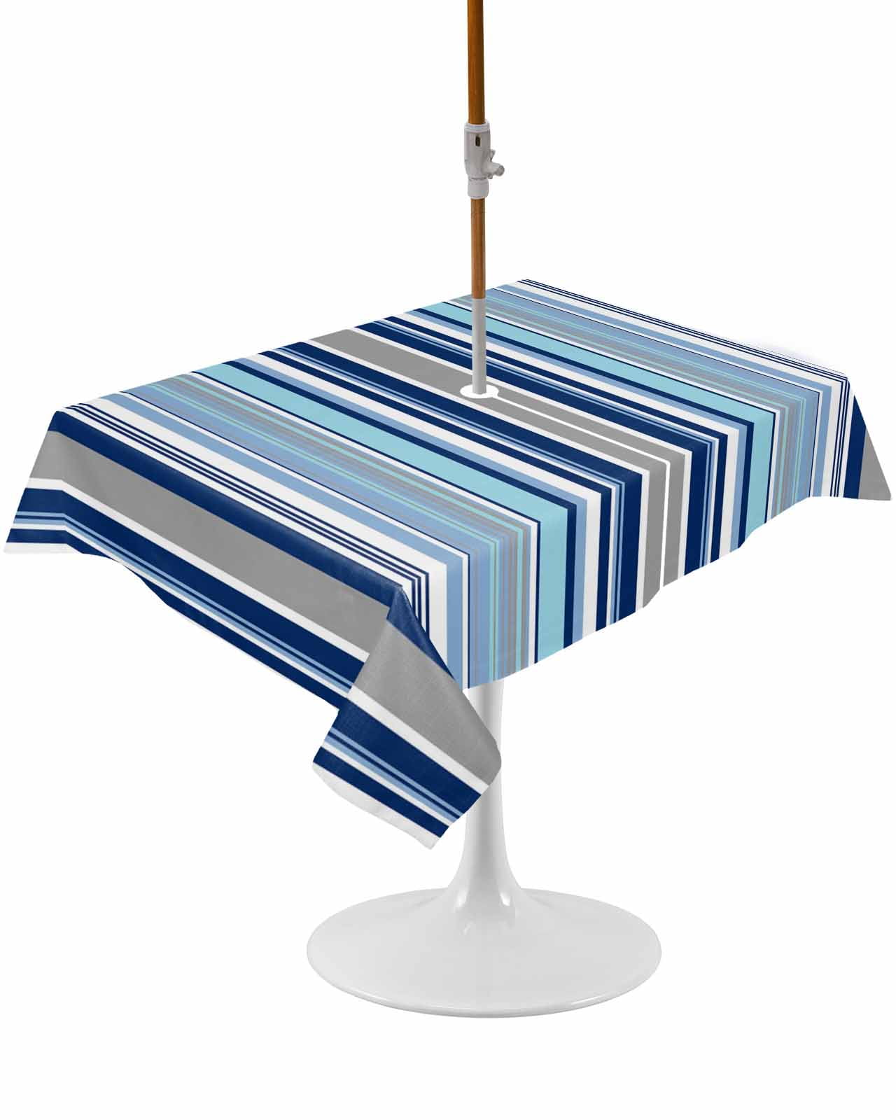Blue Green Striped Rectangle Outdoor Tablecloth, Waterproof Table Cloth ...