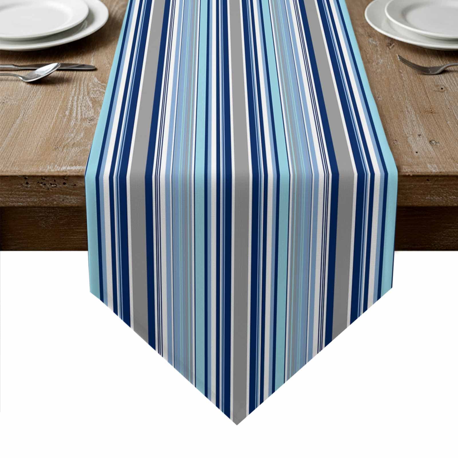 Blue Green Striped Table Runner Linen Burlap Table Runner 72 Inches ...