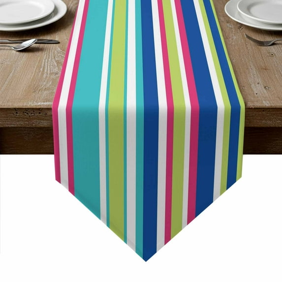 Blue Green Striped Table Runner Linen Burlap Table Runner 72 Inches ...