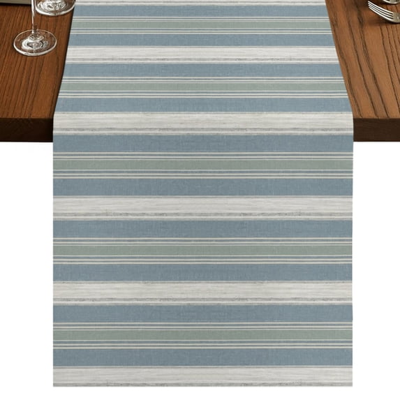 Blue Green Stripes Burlap Cotton Table Runner 13x36 Inches Short ...