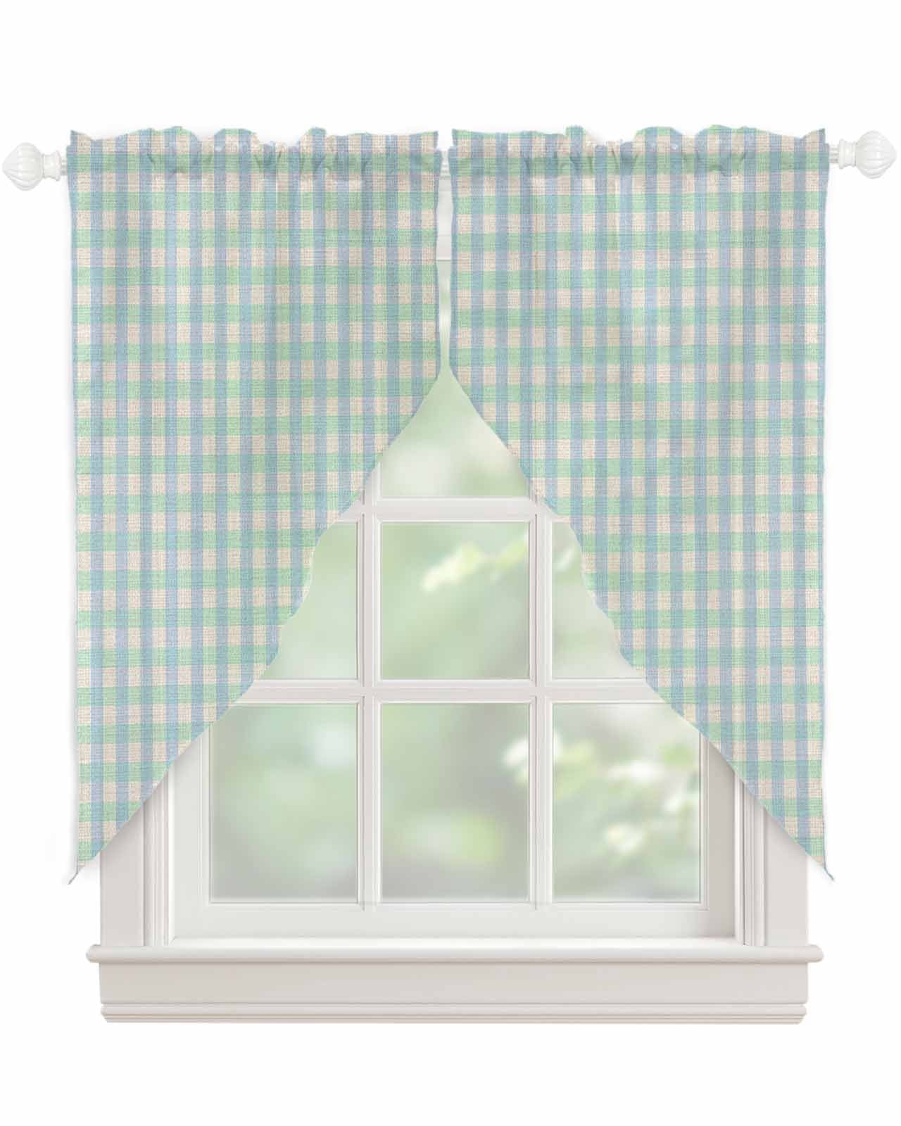 Blue Green Swag Valances for Windows, Grid Checkered Plaid Gingham ...