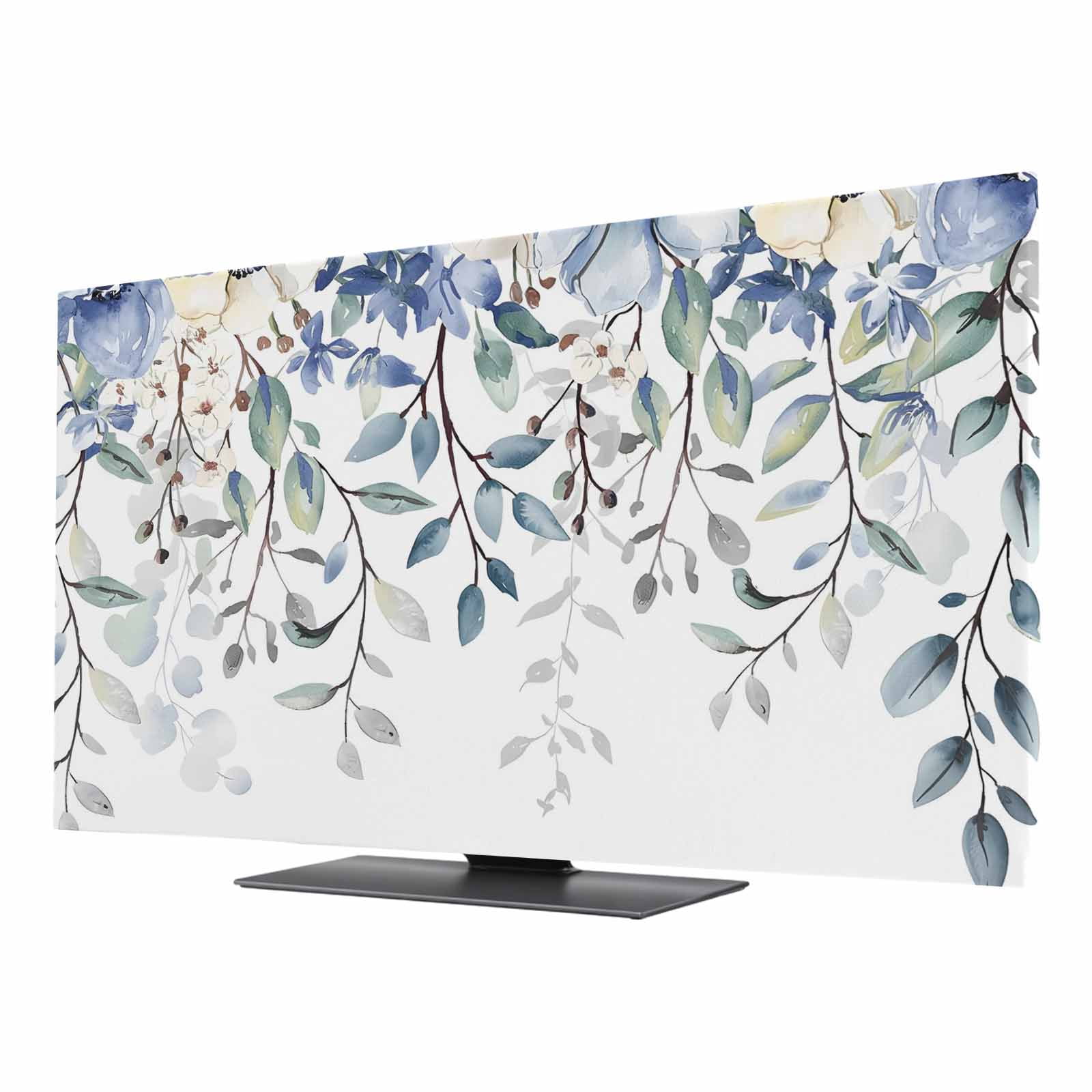 Blue Green TV Dust Cover 65 Inch, Flowers Eucalyptus Leaves Farmhouse ...