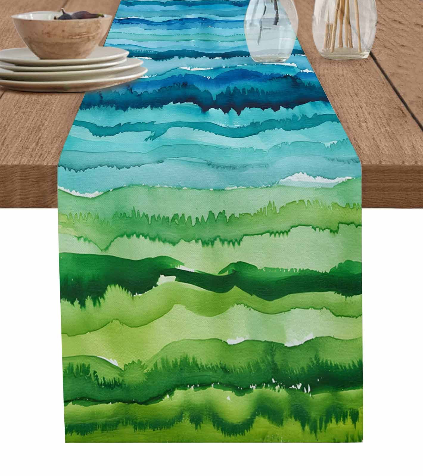 Blue Green Table Runner Gradient Watercolor Modern Abstract Art ...