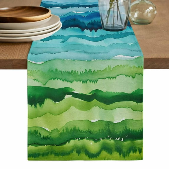 Blue Green Table Runner, Gradient Watercolor Modern Abstract Art ...