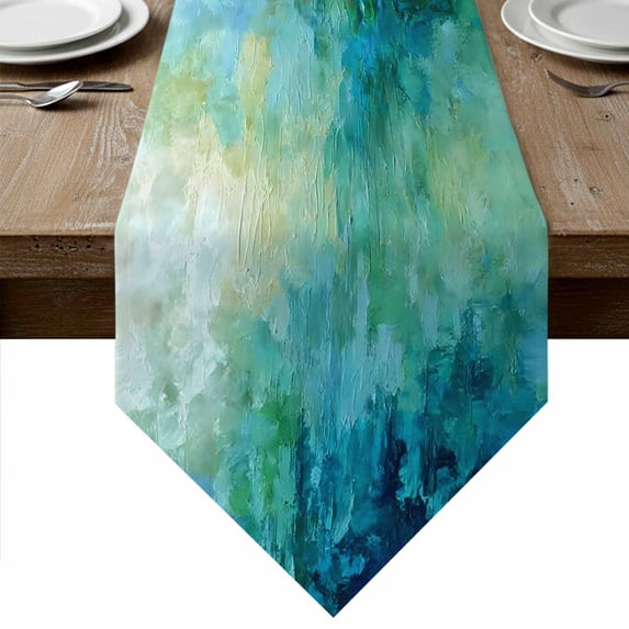Blue Green Table Runner Linen Burlap Table Runner 120 Inches Long ...