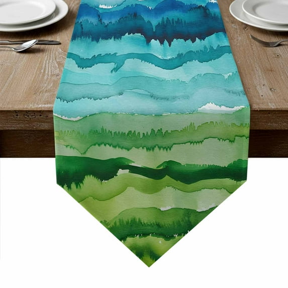 Blue Green Table Runner Linen Burlap Table Runner 90 Inches Long ...