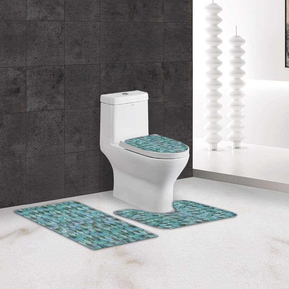 Blue Green Tail Geometric Fish Scales Mermaid Bathroom Rugs and Mats ...