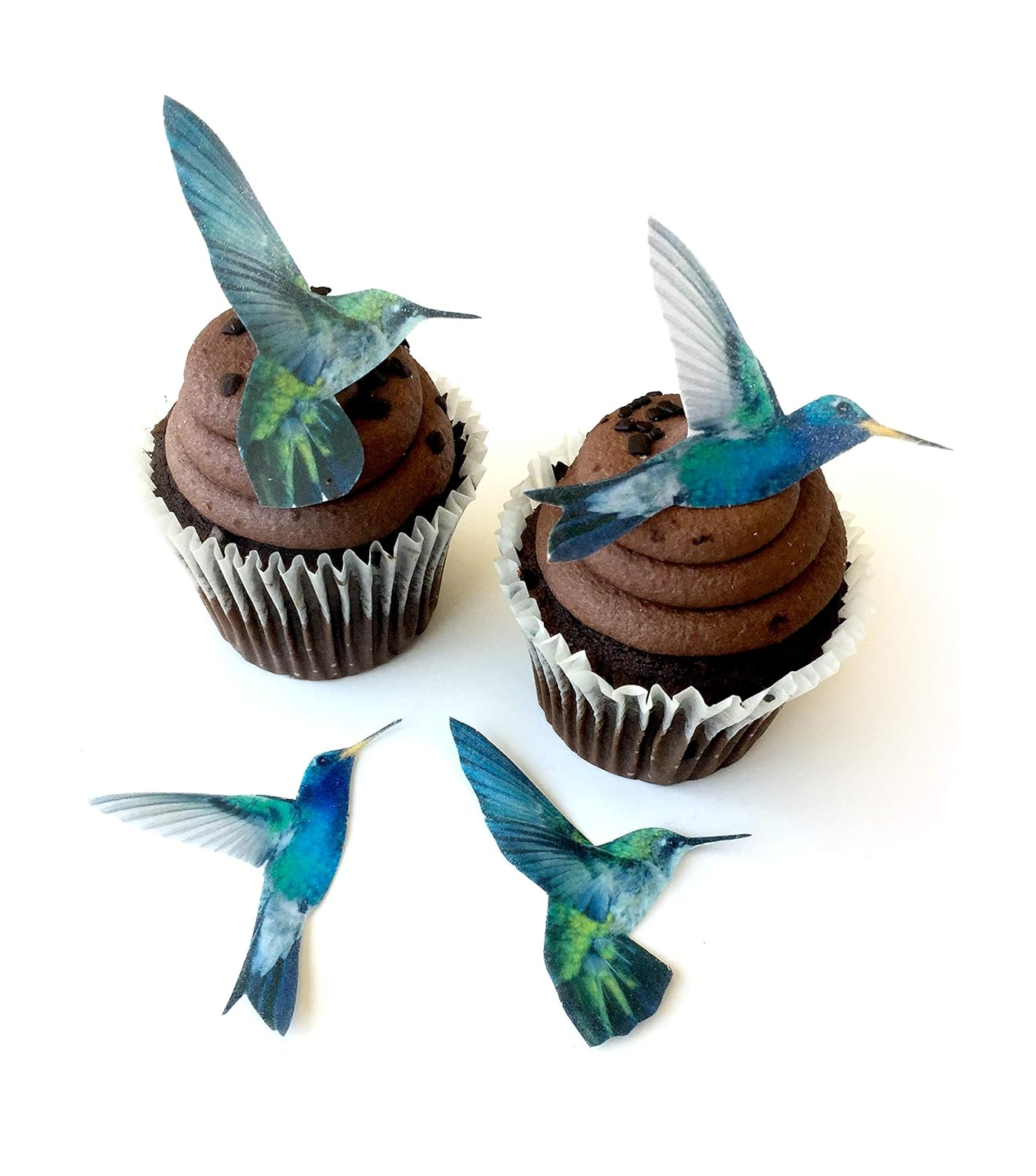Blue Green Teal Assorted Wafer Paper Hummingbirds Size 2.25 Inch for ...
