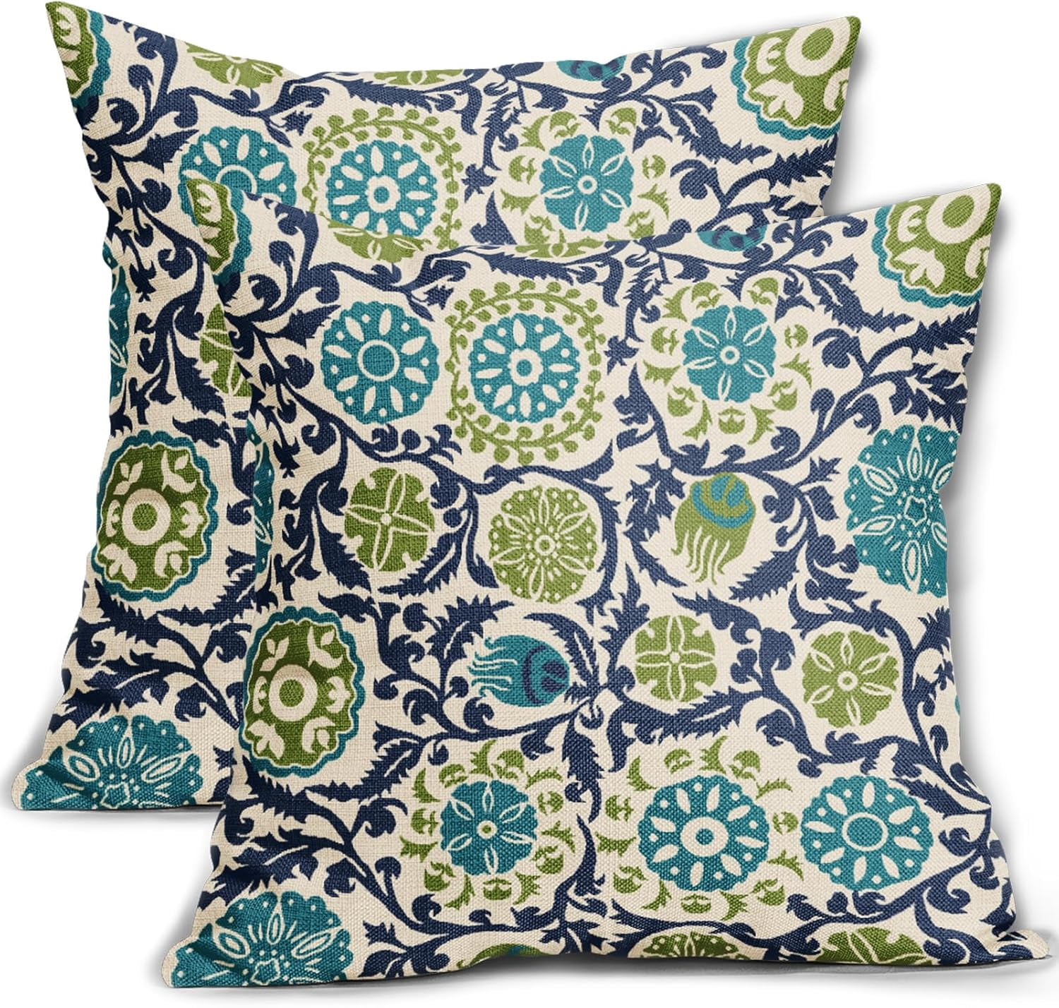 Blue Green Teal Pillow Covers 20x20 Set of 2 Boho Vintage Floral Carpet ...