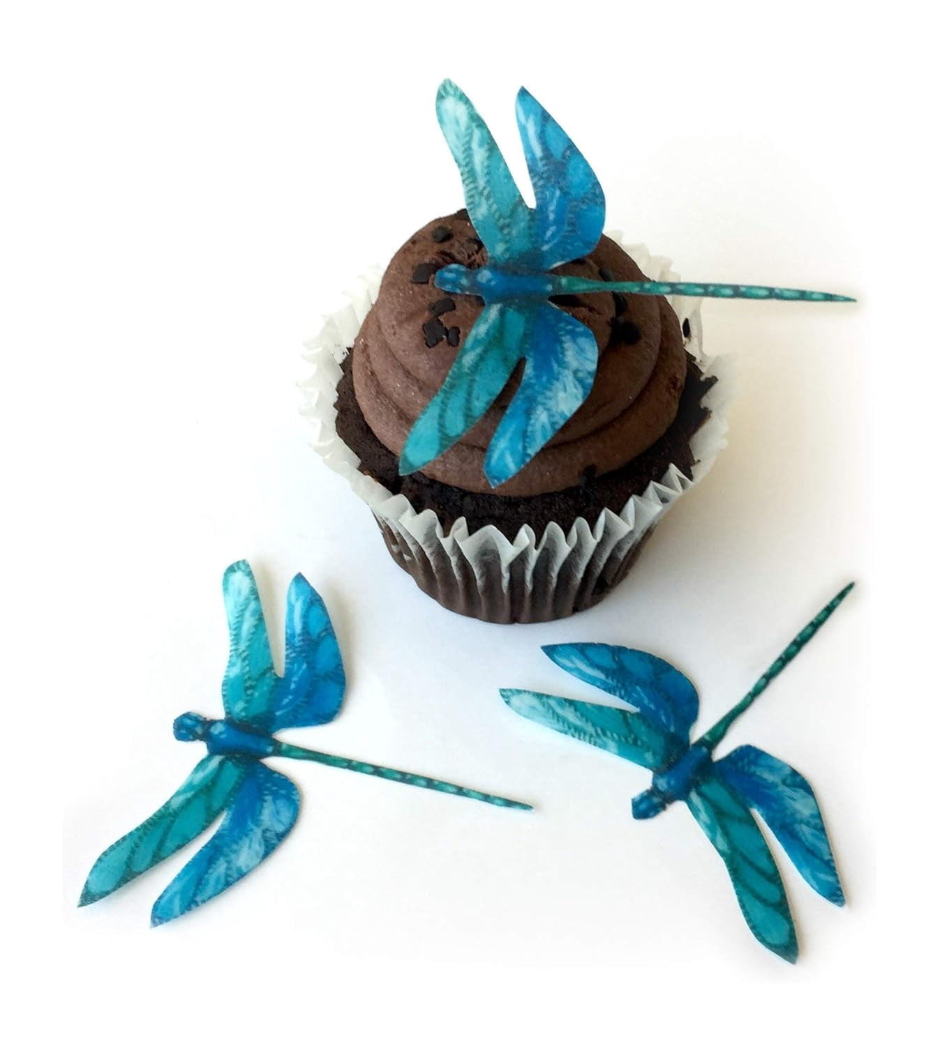 Blue Green Teal Wafer Paper Dragonflies Size 2.25 Inch for Decorating ...