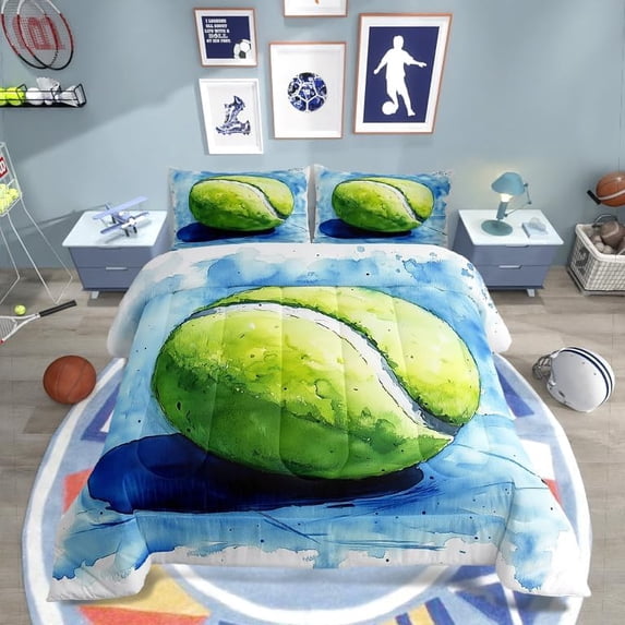 Blue Green Tennis Bedding Comforter Sets Full,Watercolor Teens Sport 3D ...