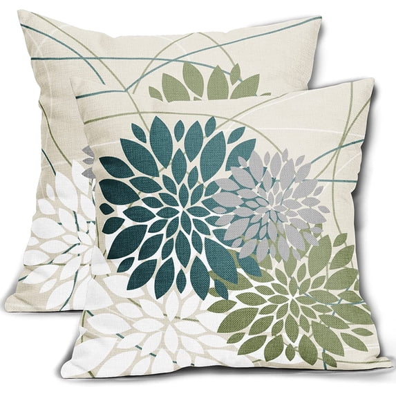 Blue Green Throw Pillow Covers 30x30 Inch Dahlia Flower Decorative ...