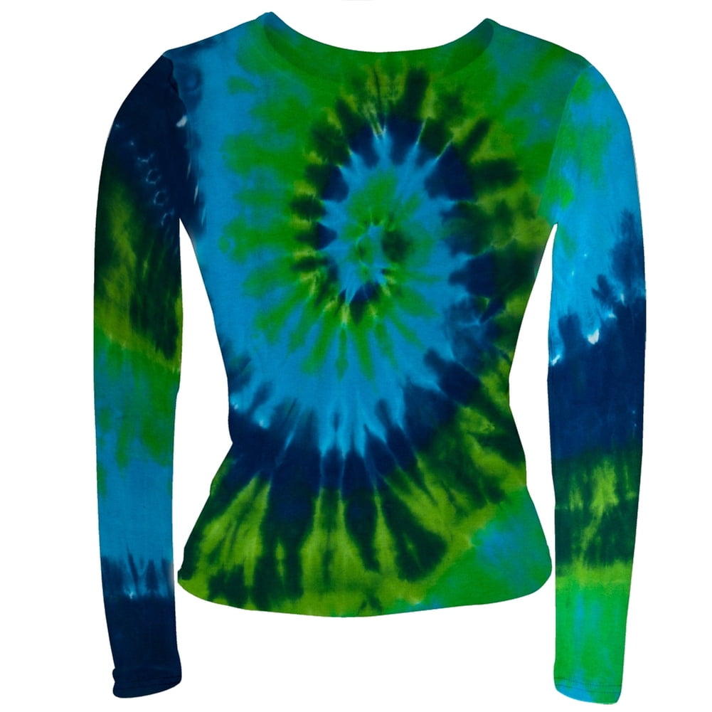 Blue & Green Tie Dye Juniors Long Sleeve Babydoll - Walmart.com