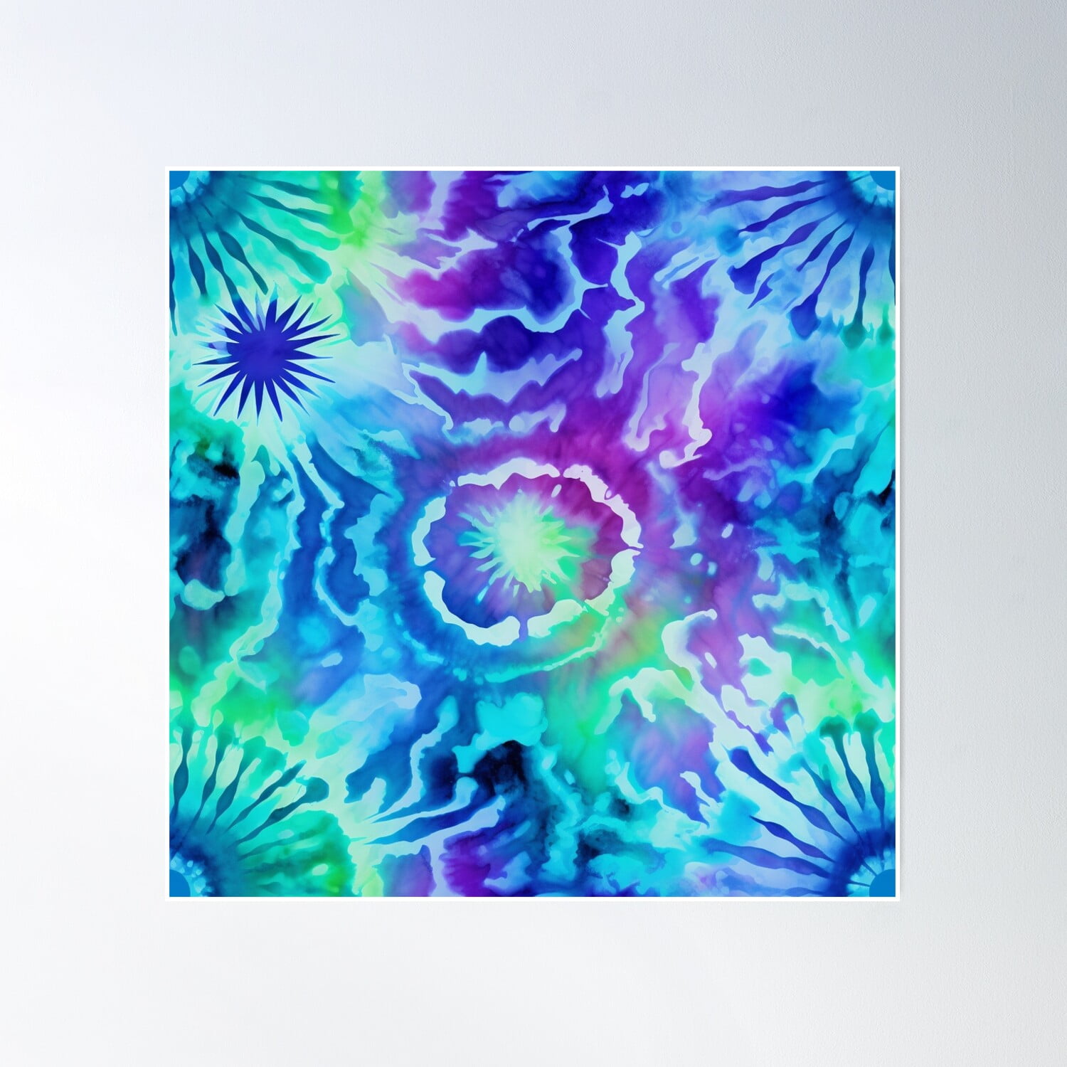 Blue & Green Tie Dye Poster Wall Art, Modern Wall Decor, 24x24 UNFRAMED ...