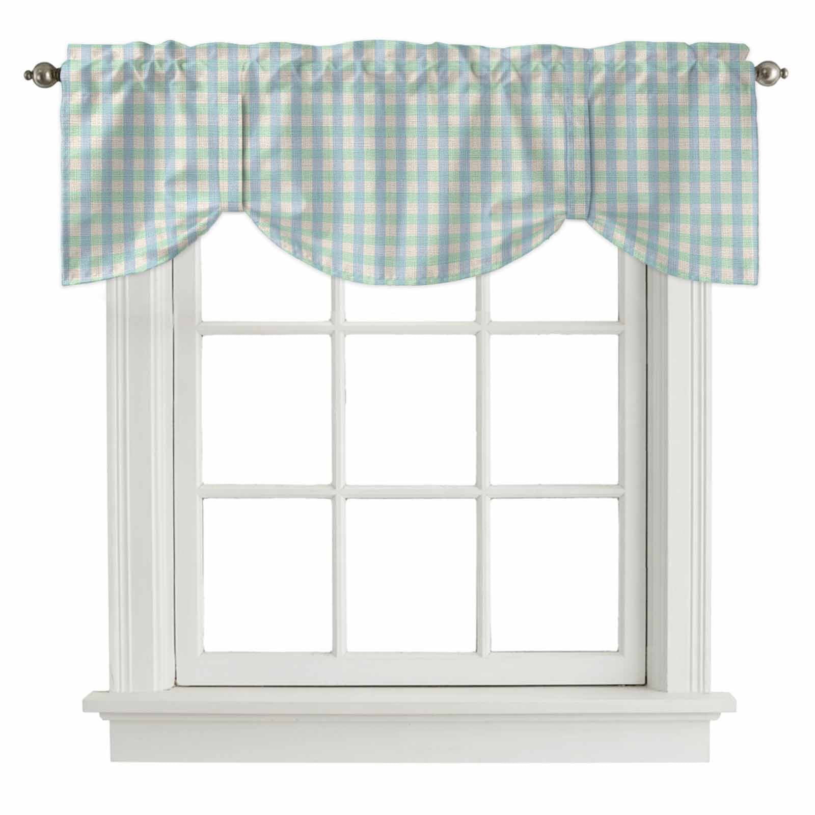 Blue Green Tie Up Valance Curtains for Windows, Kitchen Curtains Window ...