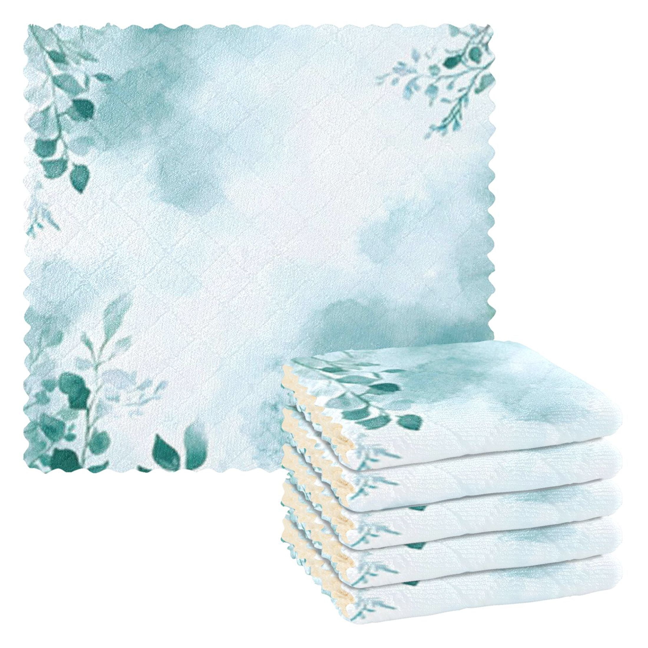 Blue Green Tree Branches Kitchen Cloth Dish Towels for Drying Washing ...