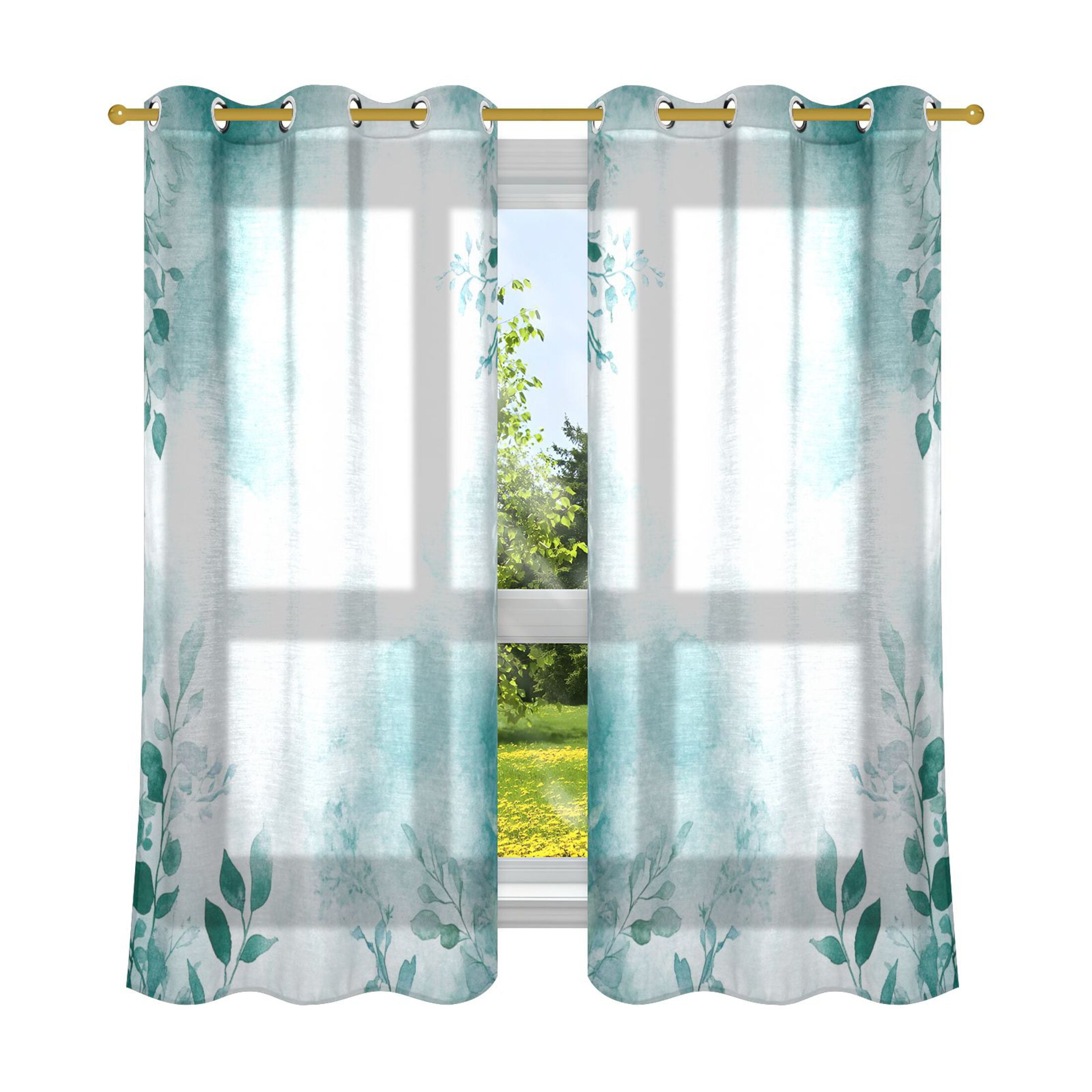 Blue Green Tree Branches Semi Sheer Curtains for Living Room Bedroom ...
