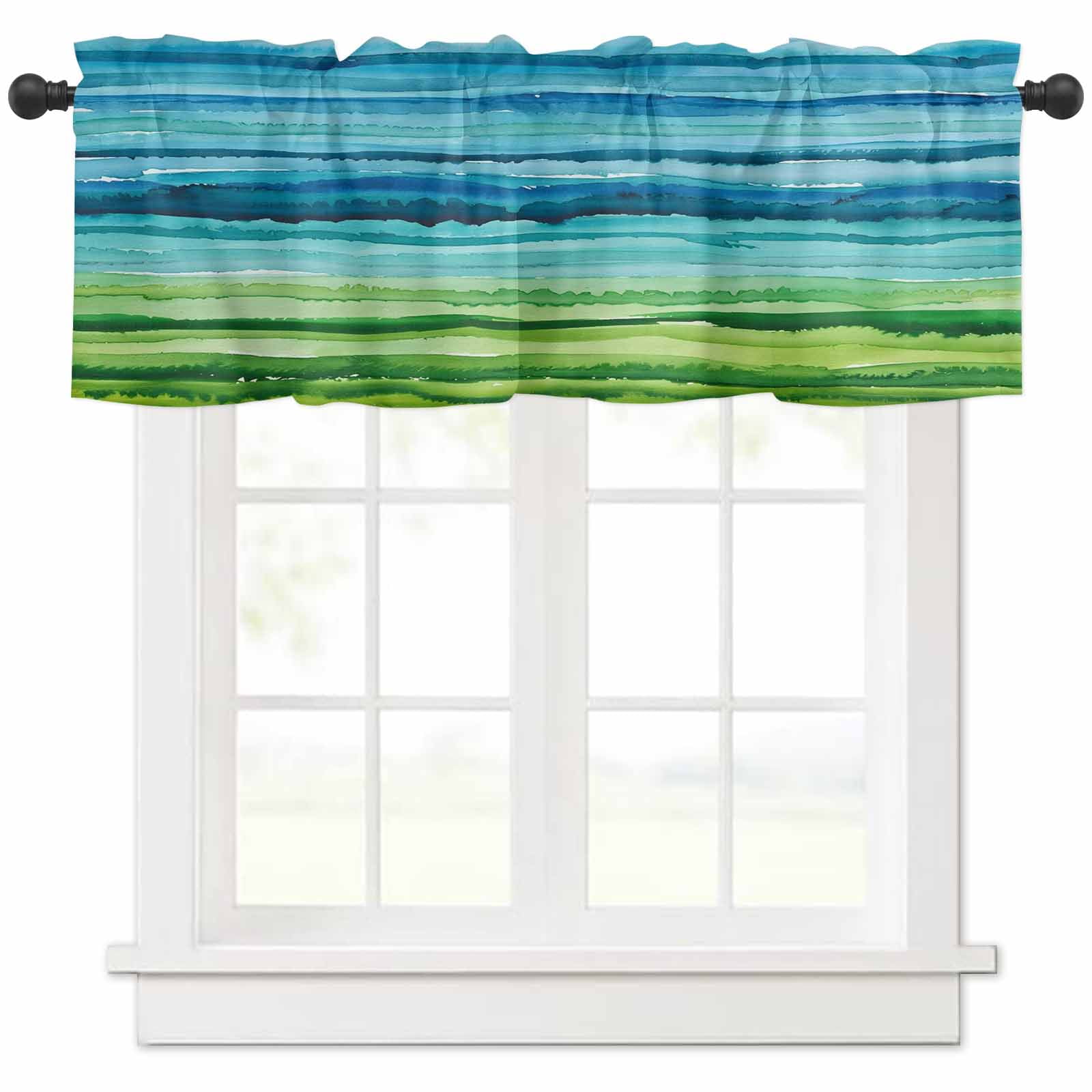 Blue Green Valances for Windows Farmhouse Kitchen Curtains Valances Rod ...