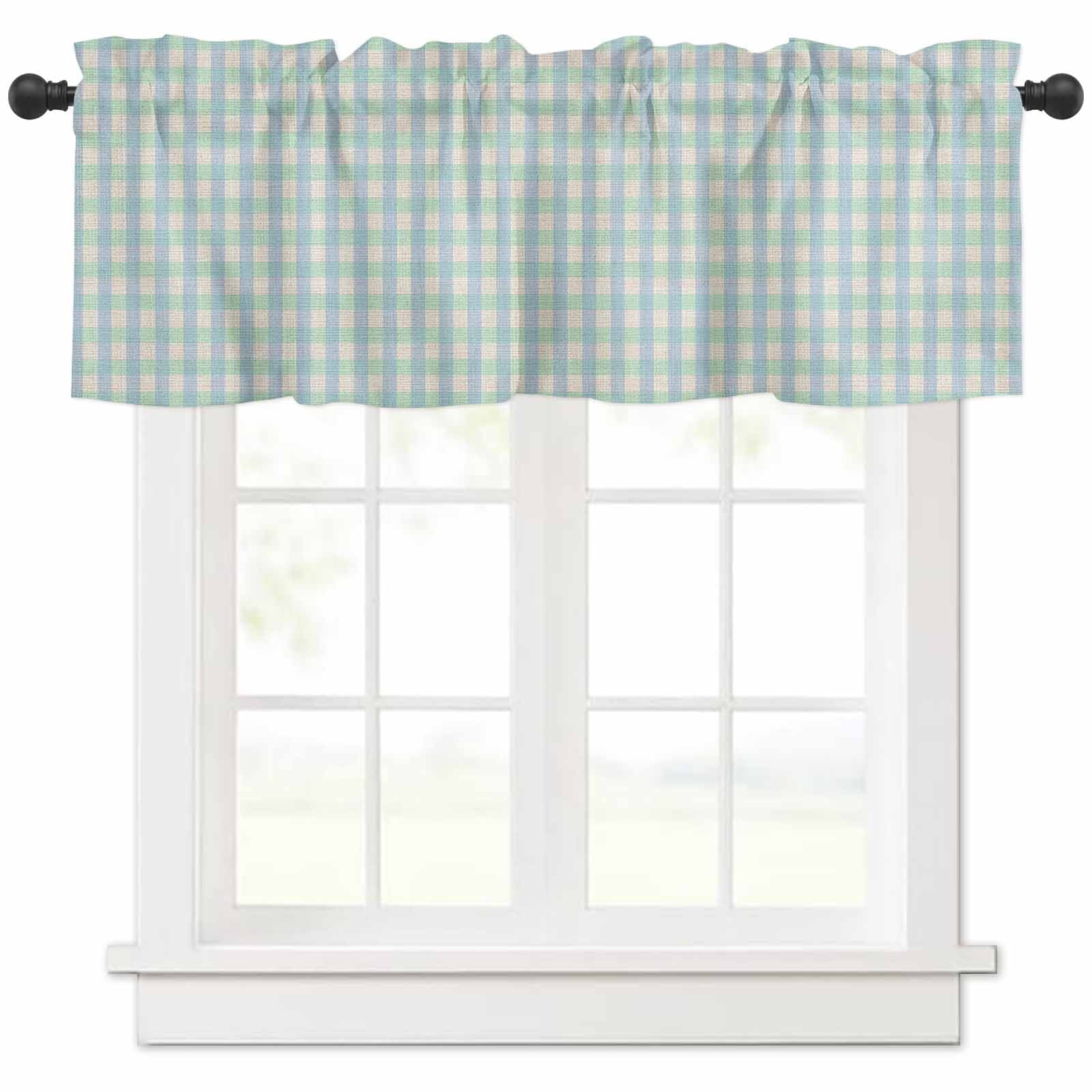 Blue Green Valances for Windows Farmhouse Kitchen Curtains Valances Rod ...