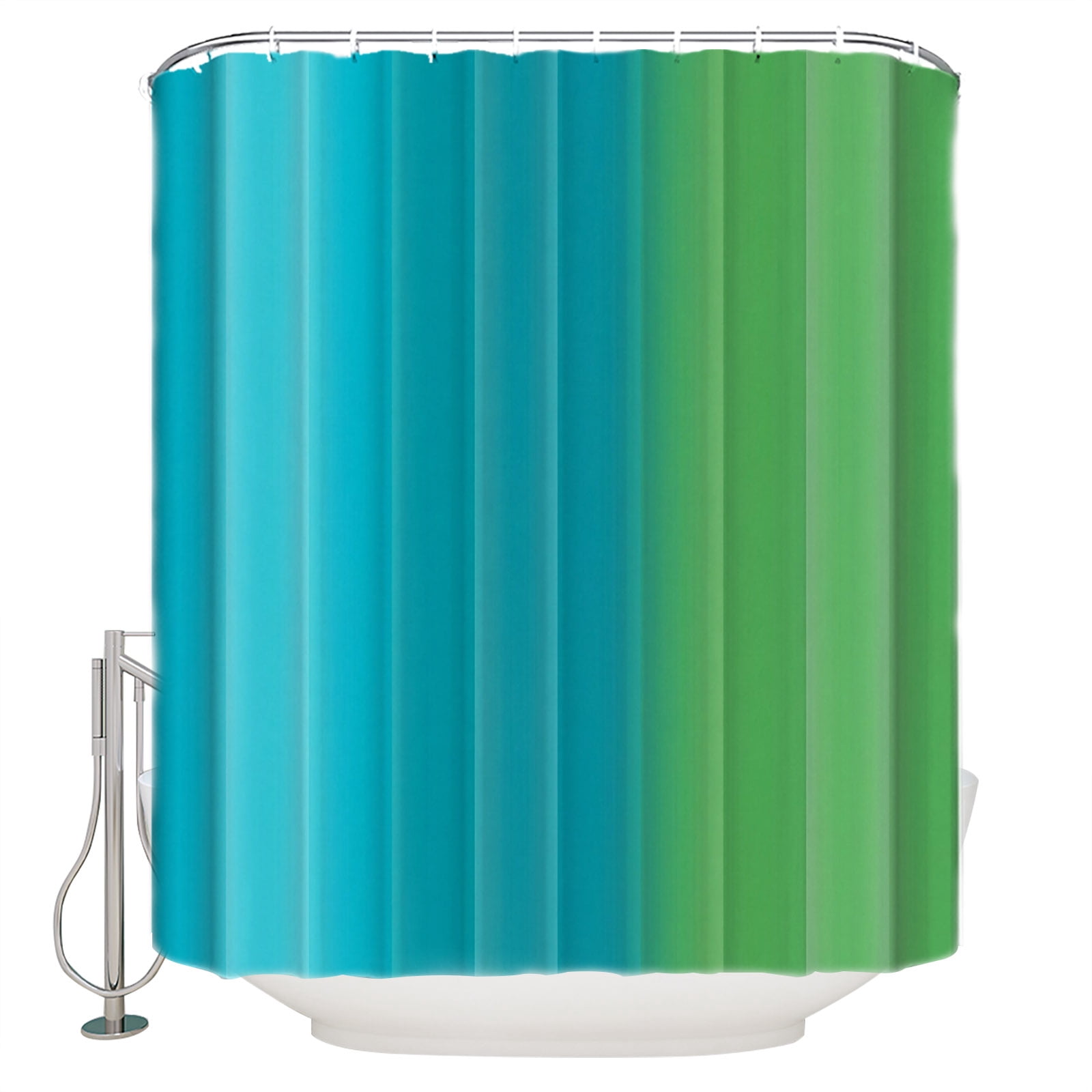 Blue Green Vertical Stripes Bathroom Shower Curtains with 12 Hooks ...