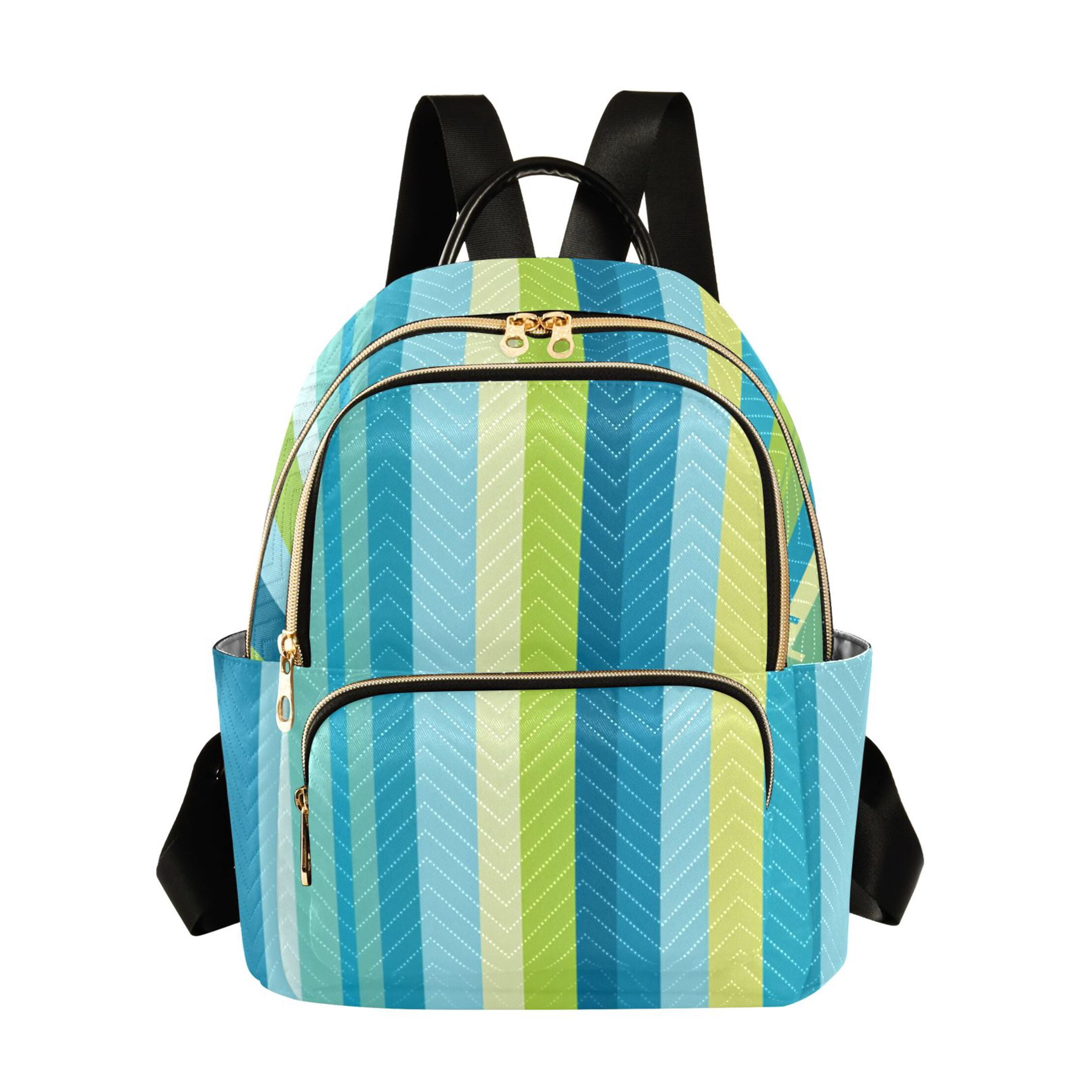 Blue Green Vertical Stripes Quilted Backpack Fashion Daypack Commuter ...