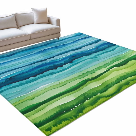 Blue Green Washable Rug 3x5 Area Rug for Living Room Bedroom Non Slip ...