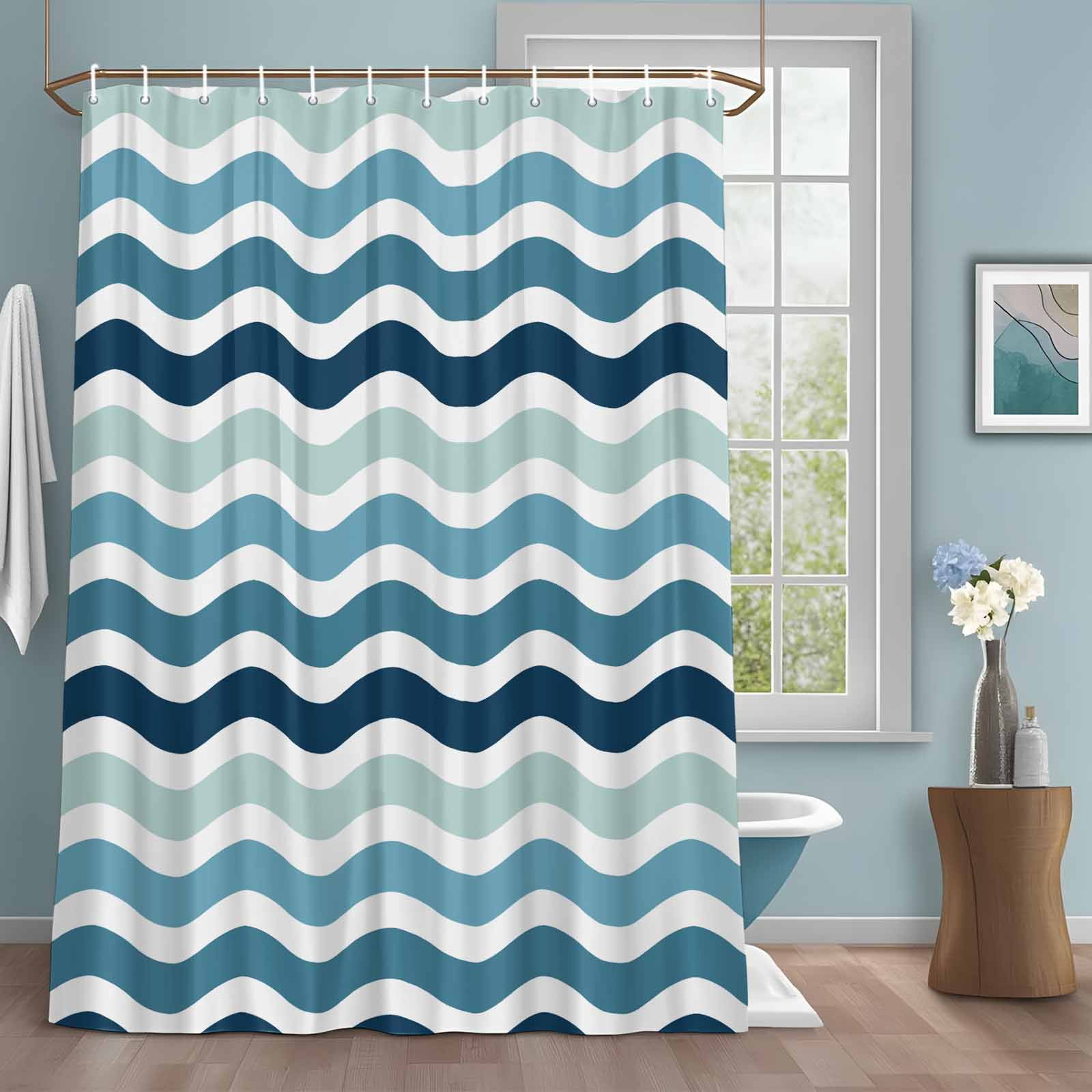 Blue Green Water Ripple Shower Curtains for Bathroom, Stripes Washable ...