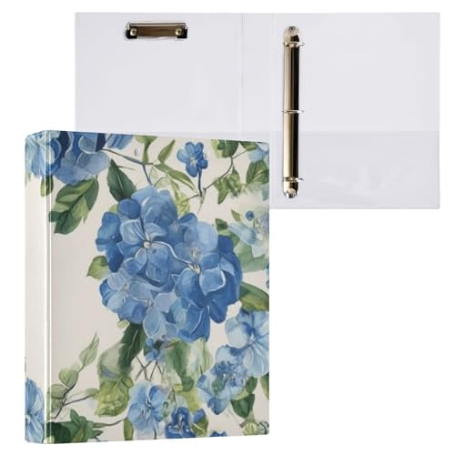 Blue Green Watercolor Hydrangea Flower 1.5" Binder Round Rings Notebook ...
