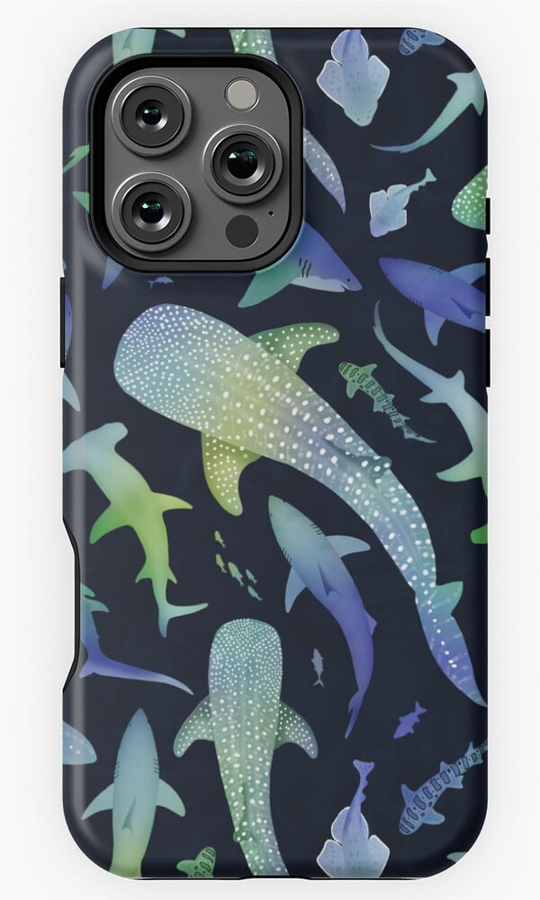 Blue Green Watercolor Shark Ocean Art iPhone 11–16 Pro Max Compatible ...