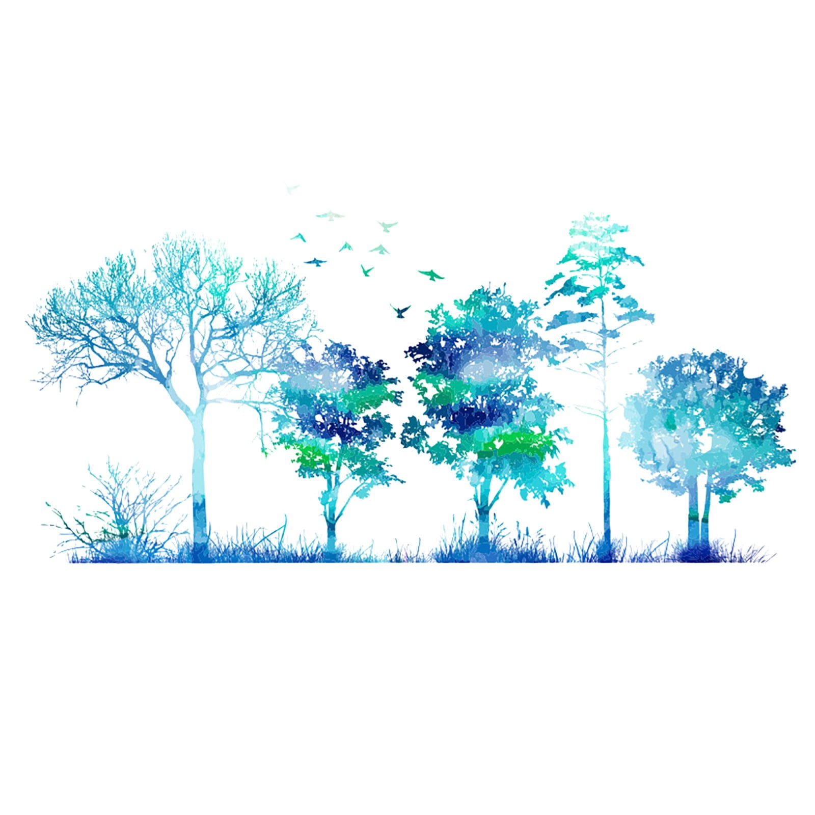 Blue Green Watercolor Wall Decal Gradient Color Bird Wall Stickers Peel ...