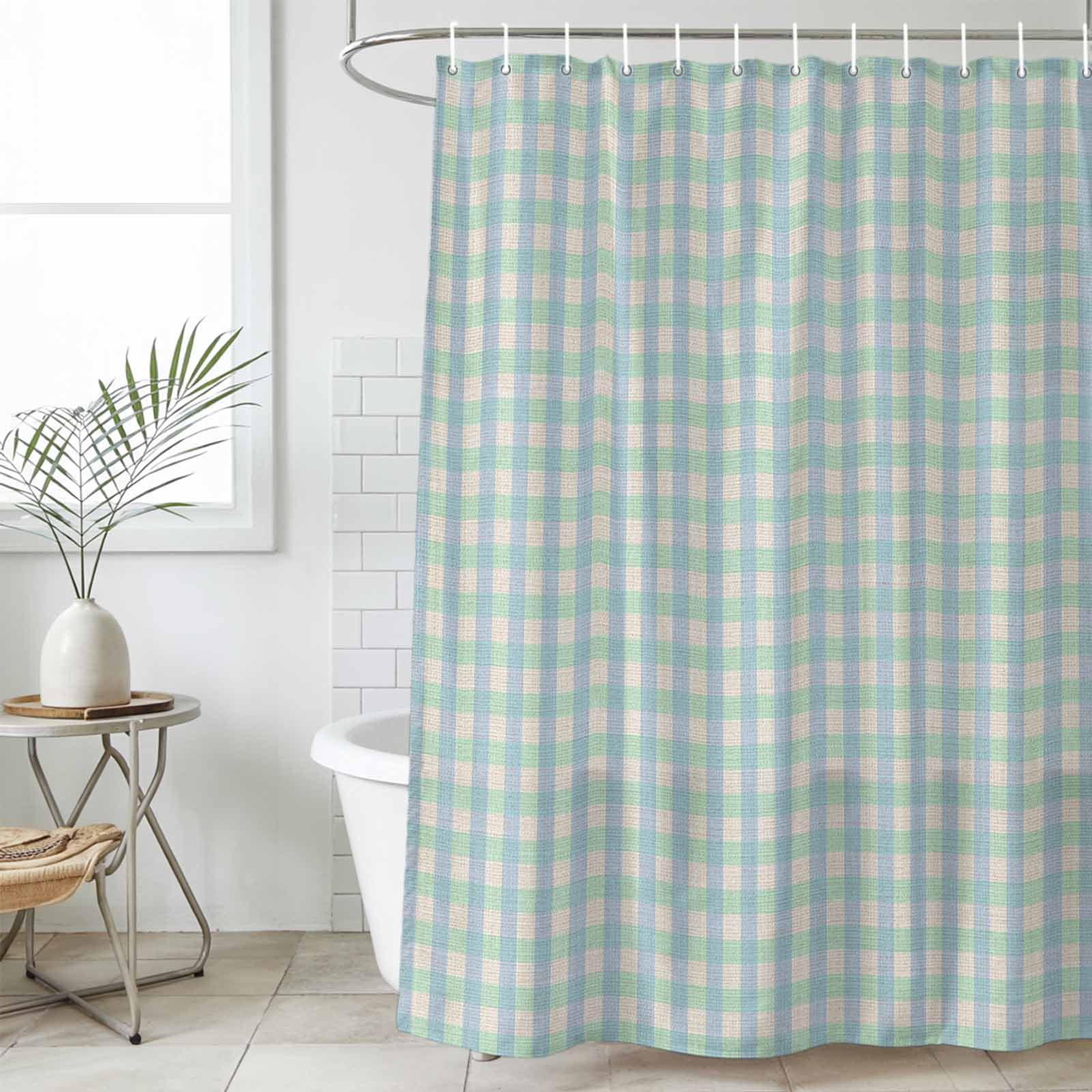Blue Green Waterproof Fabric Shower Curtain,Grid Checkered Plaid ...