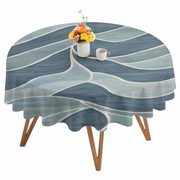 Blue Green Waves Round Tablecloth 60 inches Abstract Stripes Waterproof ...