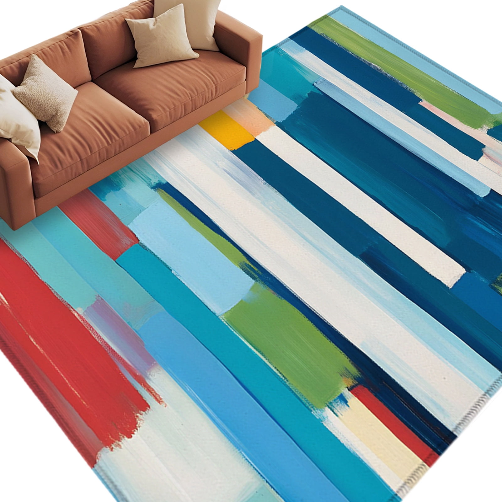 Blue Green White Area Rug 6x9 Washable Rug Non Slip Modern Abstract ...