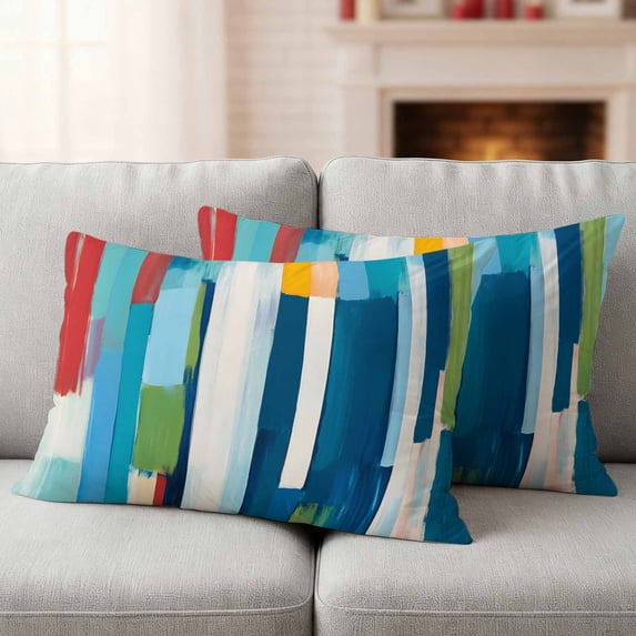 Blue Green White Outdoor Waterproof Throw Pillow Covers 20x12 Set of 2 ...