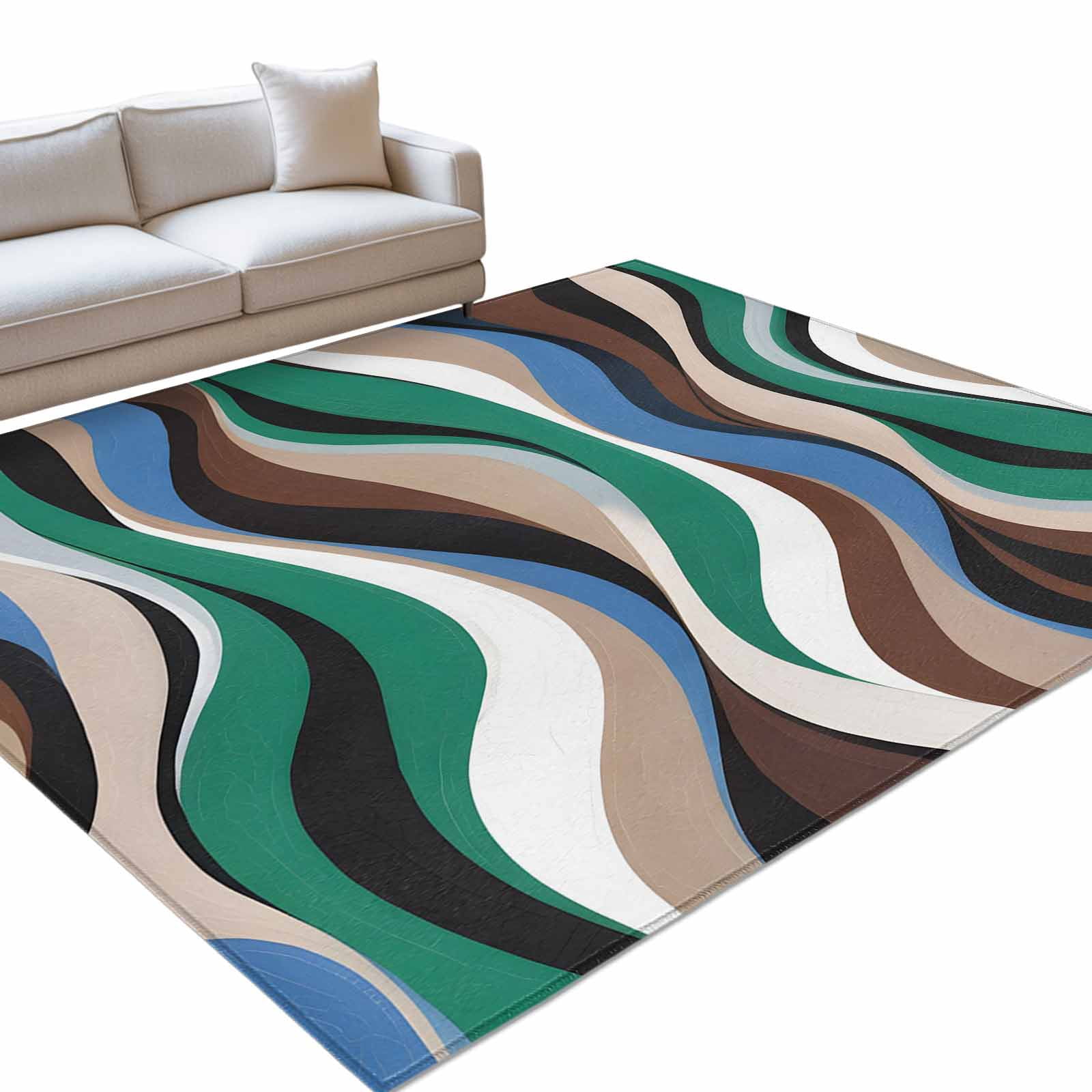 Blue Green White Stripes 4x6ft Non Slip Area Rug Abstract Geometric ...