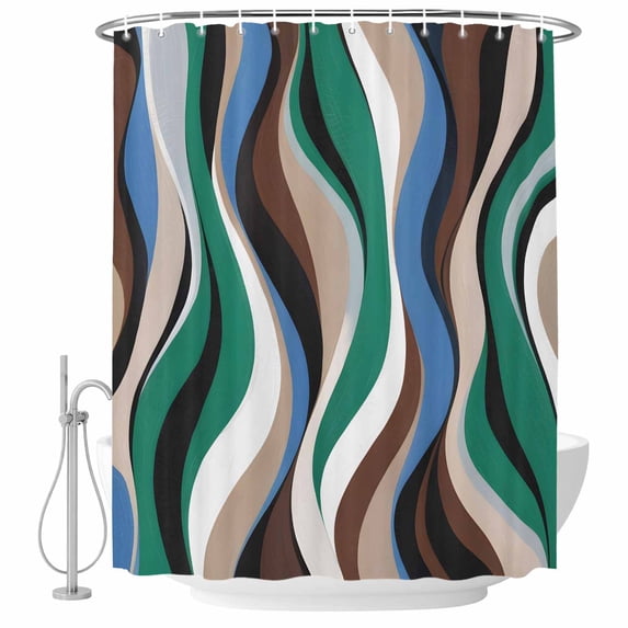 Blue Green White Stripes Shower Curtain for Bathroom, Abstract ...