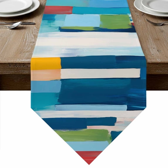 Blue Green White Table Runner Linen Burlap Table Runner 72 Inches Long ...