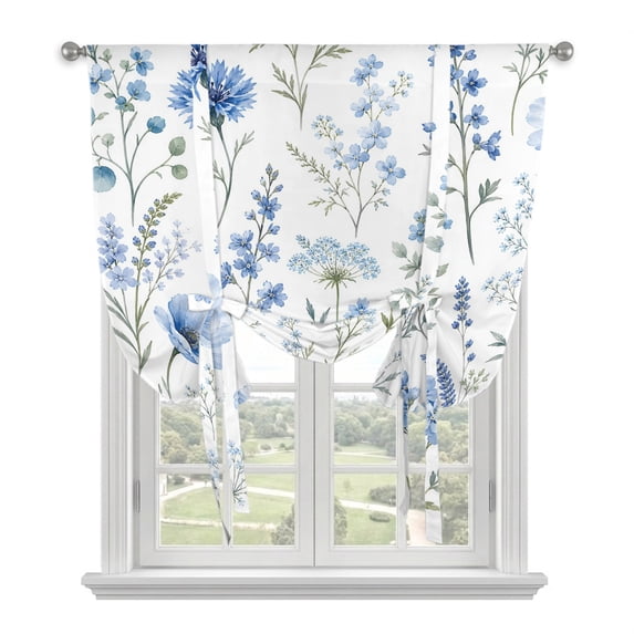 Blue Green Wildflower Tie Up Curtains for Windows, Balloon Window ...
