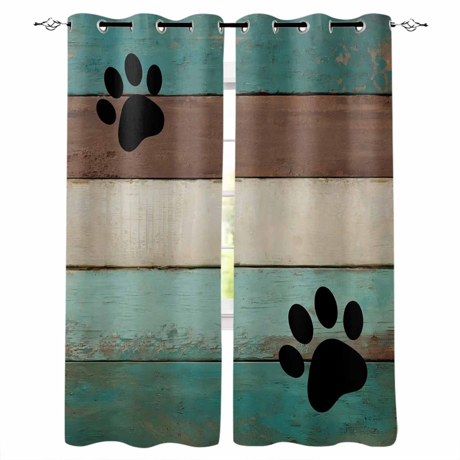 Blue Green Wood Board Kitchen Curtains Retro Country Animal Claws ...