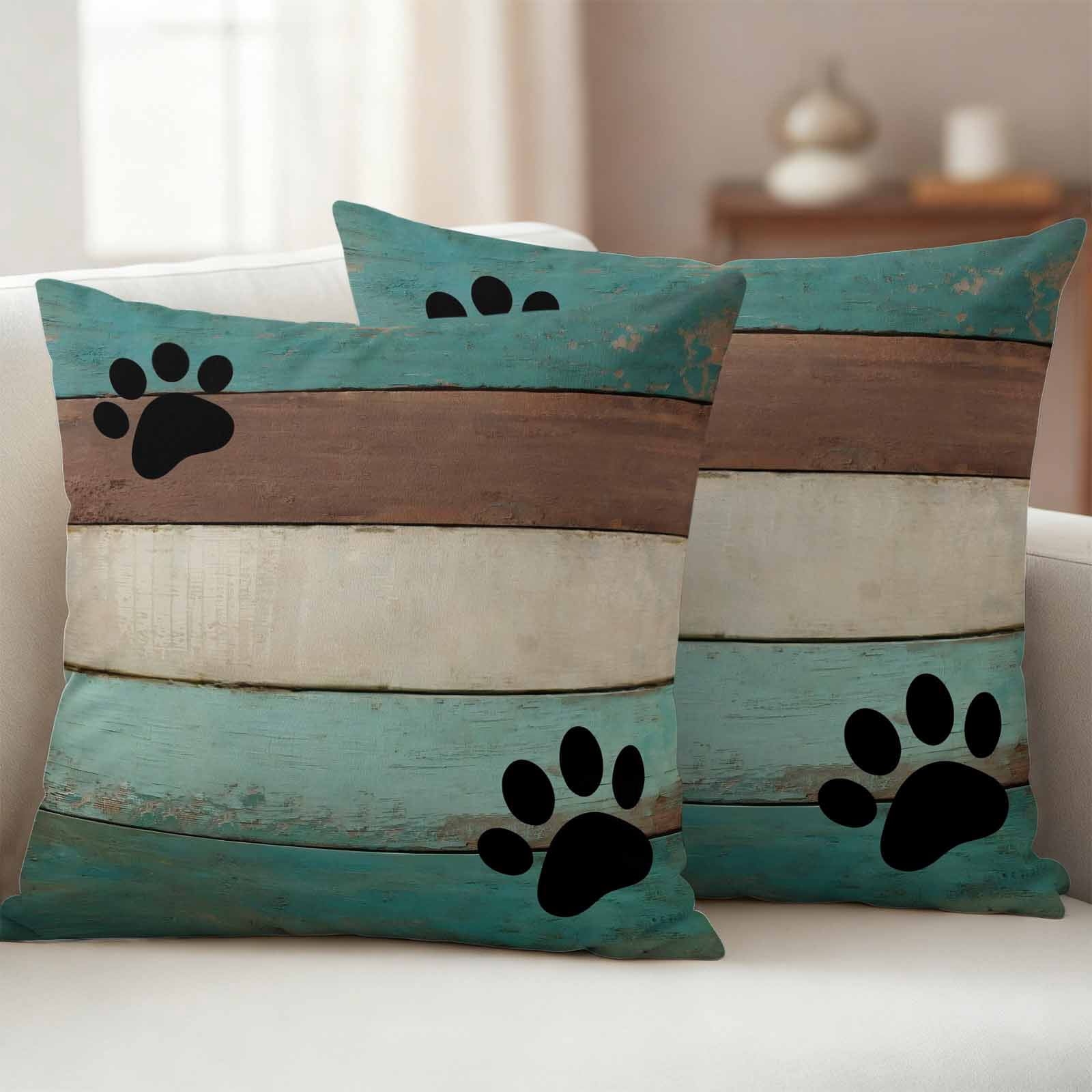 Blue Green Wood Board Outdoor Waterproof Throw Pillow Covers 16x16 Set ...