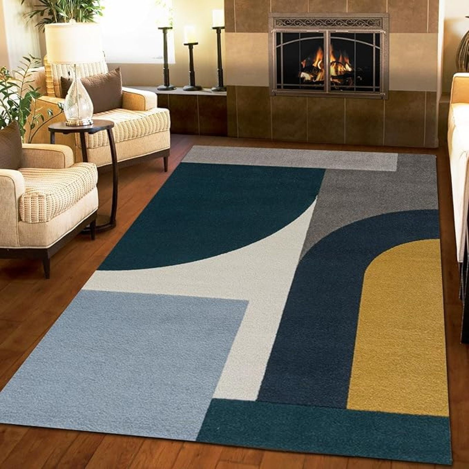 Blue Green Yellow Irregular Geometry Area Rugs, Medieval Geometry ...
