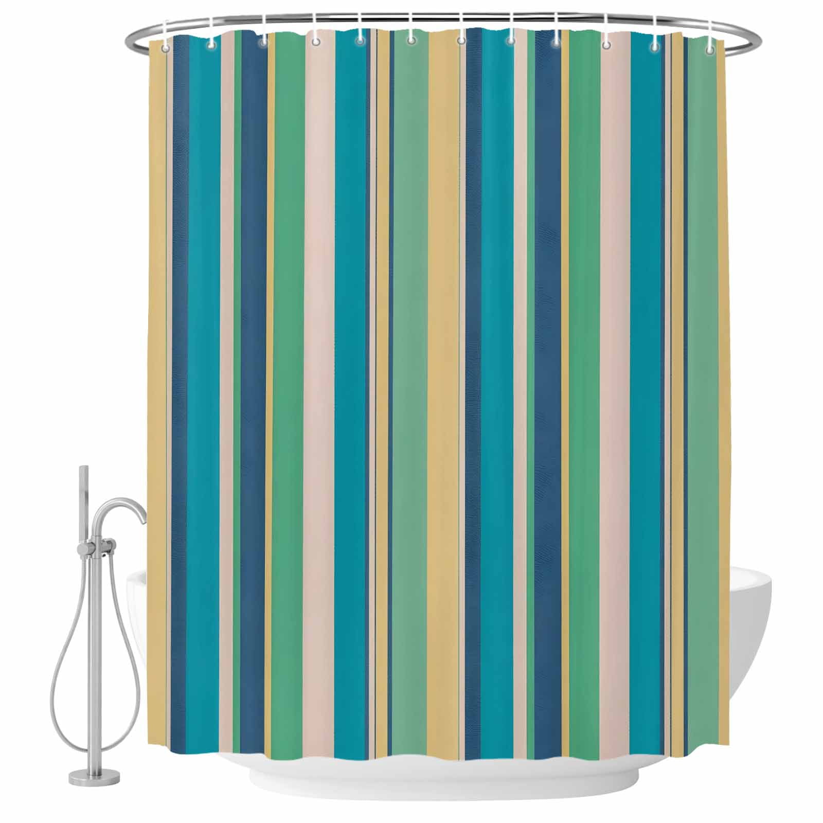 Blue Green Yellow Striped Shower Curtain, Waterproof Shower Curtains ...