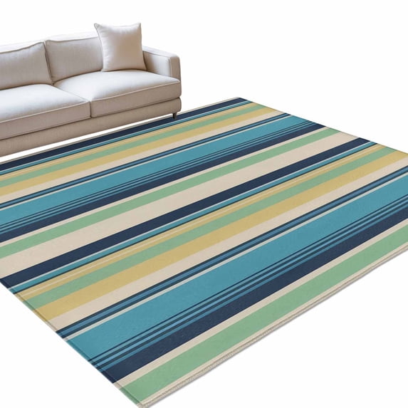 Blue Green Yellow Striped Washable Rug 4x6 Area Rug for Living Room ...