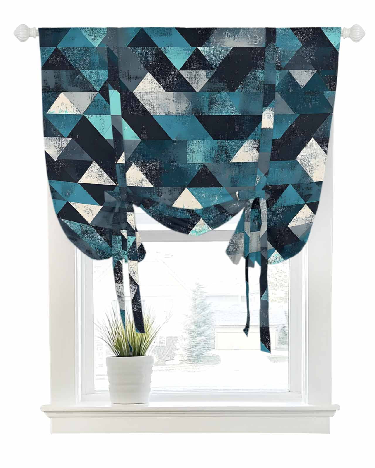 Blue Grey Abstract Art Tie Up Curtains for Window, Thermal Insulated Balloon Shade Adjustable ...