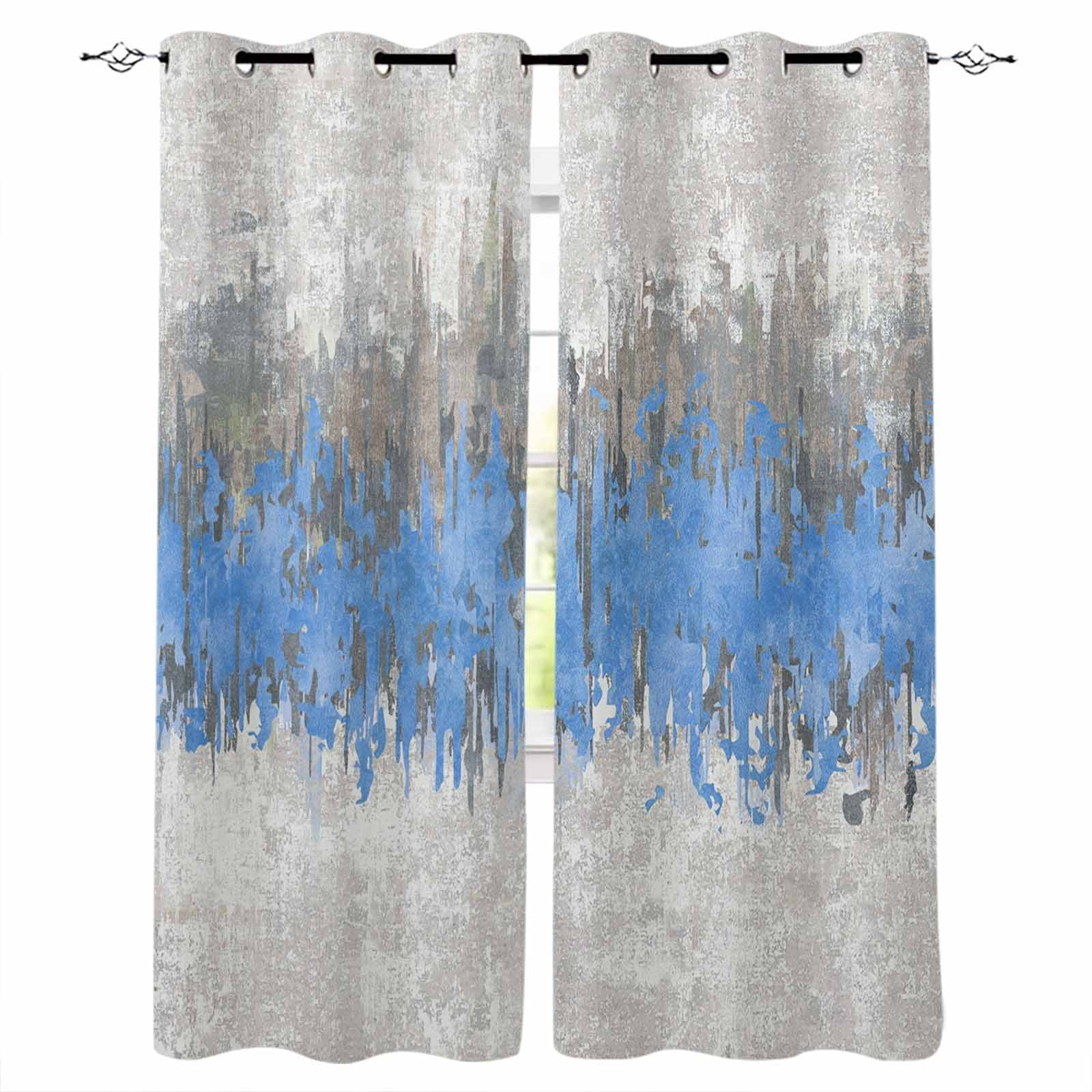 Blue Grey Abstract Blackout Curtains for Bedroom, Gradient Geometric ...