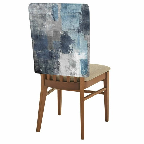 Blue Grey Abstract Chair Back Covers Set of 8, Modern Graffiti Stretch ...