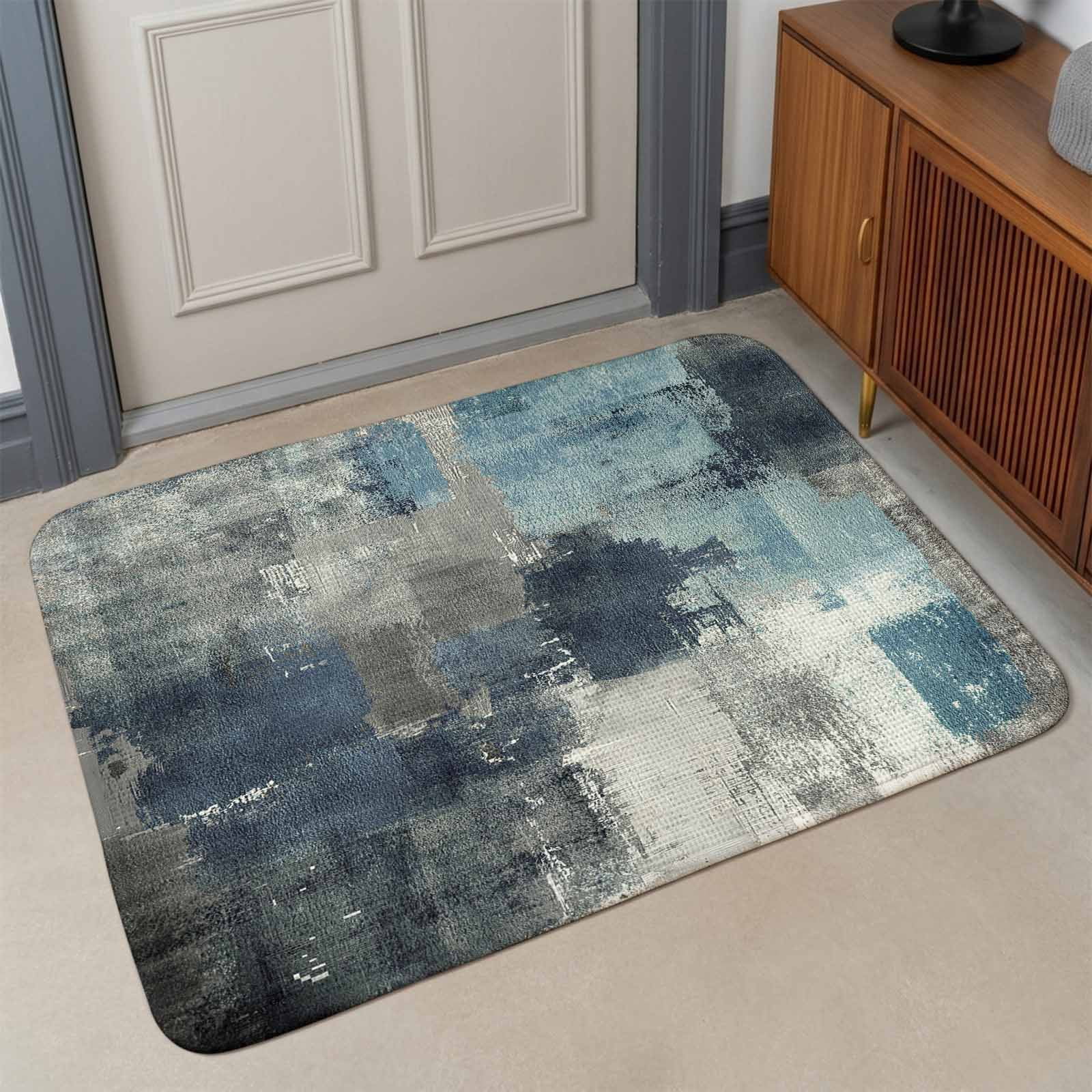 Blue Grey Abstract Front Door Mat Indoor Entrance, Modern Graffiti ...