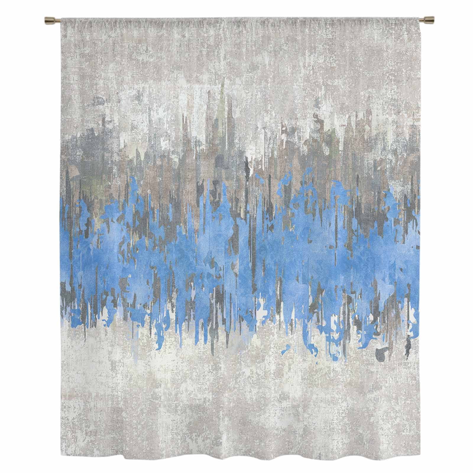 Blue Grey Abstract Sheer Curtains 45 Inches Long, Gradient Geometric ...